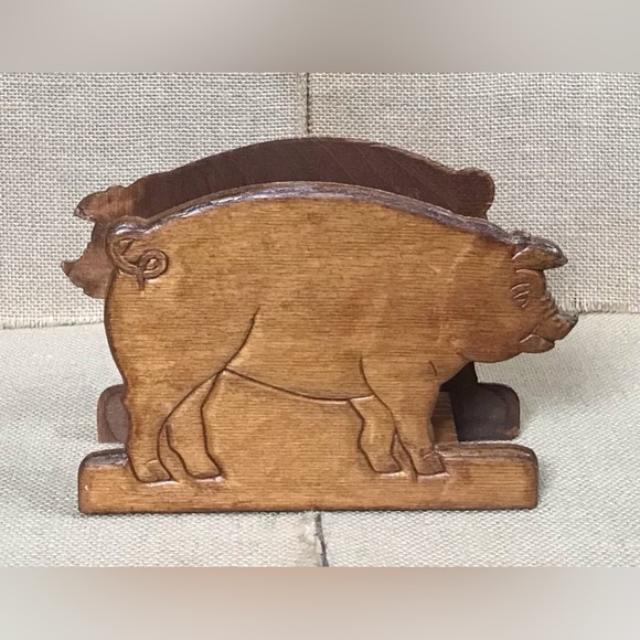 Vintage | Dining | Vintage Brown Wood Pig Napkin Holder Farmhouse Decor ...